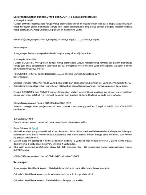 Cara Menggunakan Fungsi Sumifs Dan Countifs Pada Microsoft Excel Pdf