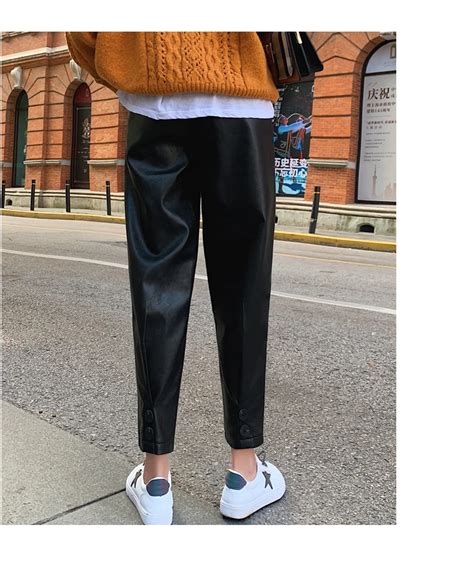 Jujuland Осенние новые женские штаны из искусственной кожи с высокой талией женские брюки из