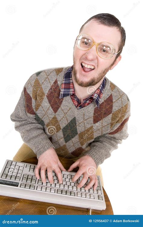 Nerd With Keyboard Stock Image Image Of Schoolwork Search 12956437