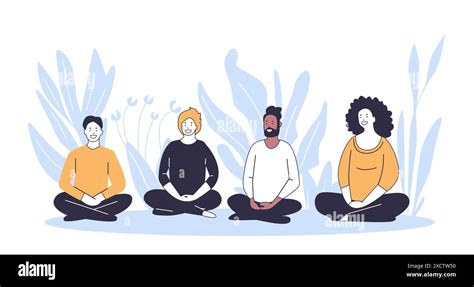 Group Of Diverse People Sitting Cross Legged In A Relaxed Outdoor