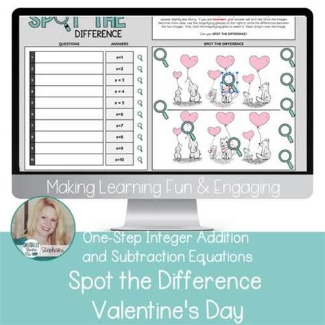 One Step Integer Equations Digital Self Checking Valentines Day Activity