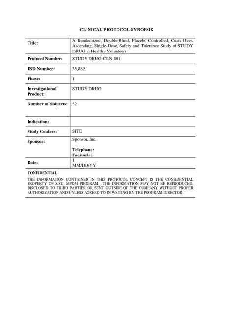 Protocol Synopsis Sample Sheet Hw Pdf C Reactive Protein Clinical Trial