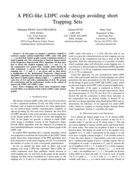 Pdf A Peg Like Ldpc Code Design Avoiding Short Trapping Sets