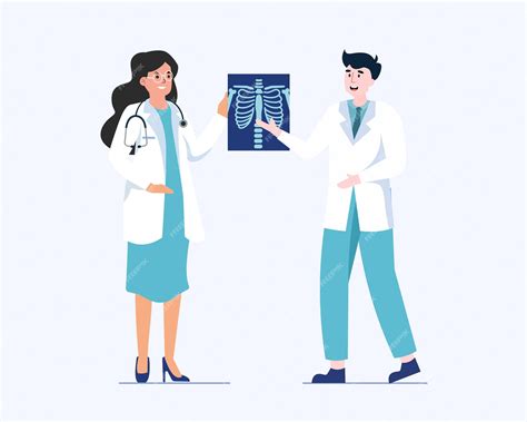 Equipe De Médicos Examina Uma Radiografia De Tórax De Uma Ilustração Do Conceito De Radiologista