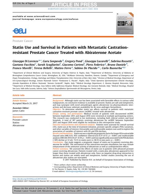 Pdf Statin Use And Survival In Patients With Metastatic Castration Resistant Prostate Cancer