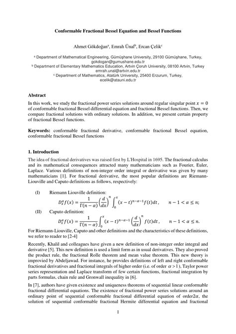 Pdf Conformable Fractional Bessel Equation And Bessel Functions