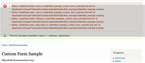 Error Message When Submitting Sliderfield Example Module Form 2018457