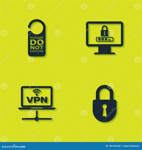 Set Please Do Not Disturb Lock Vpn Computer Network And Monitor With Password Icon Vector