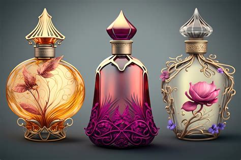 Premium Photo Several Perfume Bottles With Intricate Designs And