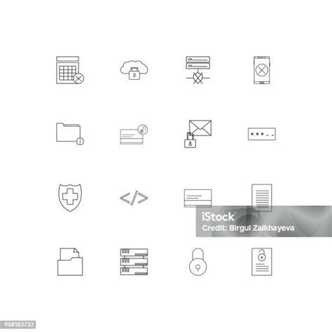 사이버 보안 선형 얇은 아이콘 설정합니다 간단한 벡터 아이콘 설명 0명에 대한 스톡 벡터 아트 및 기타 이미지 0명 네트워크 보안 디자인 Istock