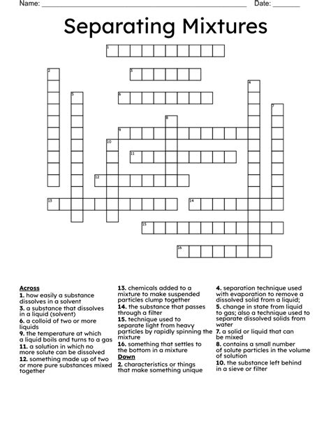 Separating Mixtures Crossword Wordmint