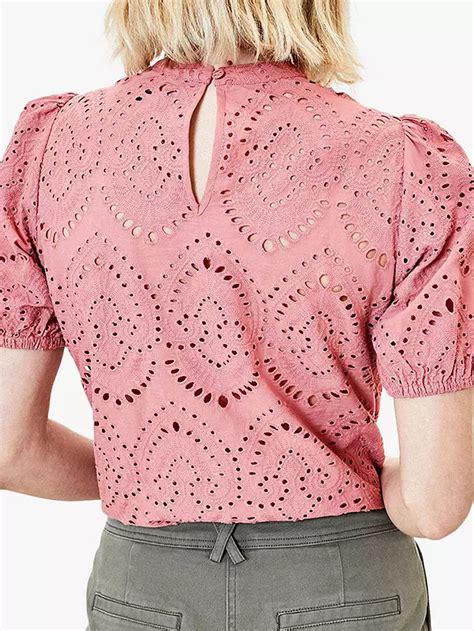 Oasis Broderie Short Sleeved Cotton Blouse Mid Pink At John Lewis