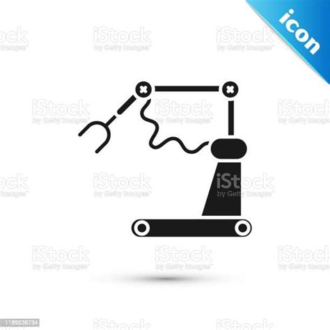 흰색 배경에 고립 된 검은 산업 기계 로봇 로봇 팔 손 공장 아이콘 산업용 로봇 조작기 벡터 일러스트레이션 건설 기계류에 대한 스톡 벡터 아트 및 기타 이미지 Istock
