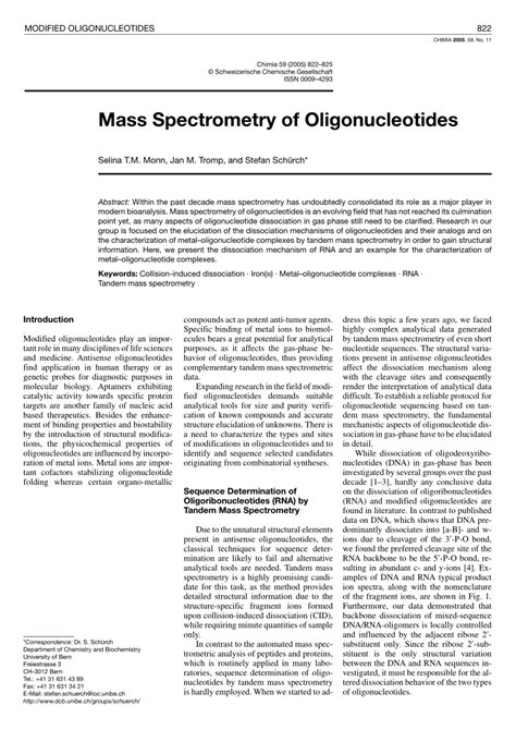 Pdf Mass Spectrometry Of Oligonucleotides