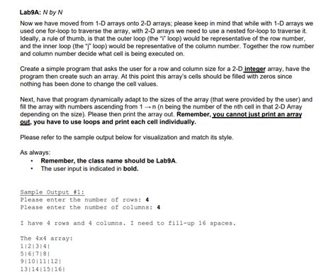 Solved Lab A N By N Now We Have Moved From D Arrays Onto Chegg