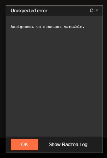 Cant View Or Edit Any Page Of My Application In Radzen Ide Assignment To Constant Variable