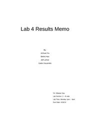 Lab 4 Results Memo Final Lab 4 Results Memo By Jichuan Hu Belvia Huo Jeff Lehrer Gabe