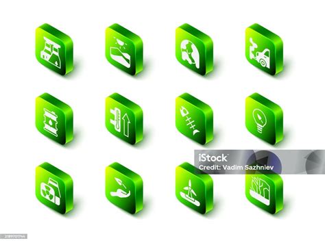 가뭄 지구 온난화 자동차 배기 가스 잎이 달린 전구 빙하가 녹는 것 죽은 물고기 풍력 터빈 및 새싹 손 아이콘을 설정합니다 벡터 3차원 형태에 대한 스톡 벡터 아트 및 기타