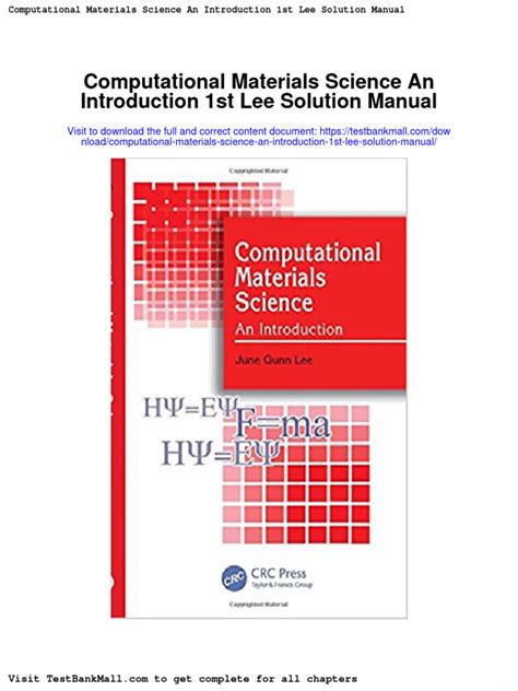 Computational Materials Science An Introduction 1st Lee Solution Manual Pdf Computational