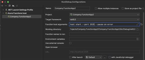 Cant Debugspecify Port In Net 48 Azure Function Isolated In Rider