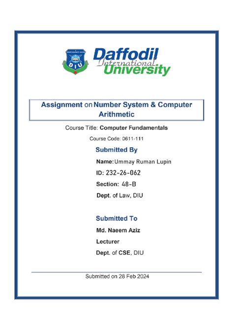 Assignment Of Computer Fundamentals Daffodil International University Assignment On Number