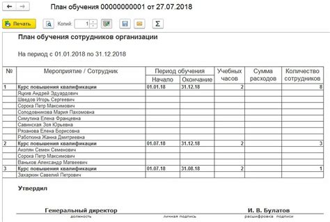 Пример плана обучения