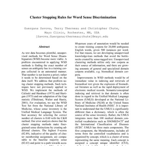 Cluster Stopping Rules For Word Sense Discrimination Acl Anthology