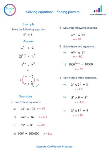 Solving Equations Finding Powers Teaching Resources