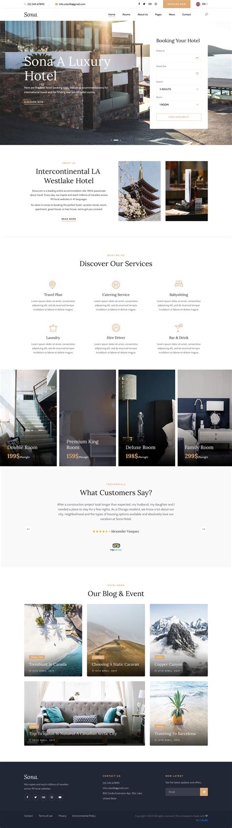 sona free bootstrap hotel website template