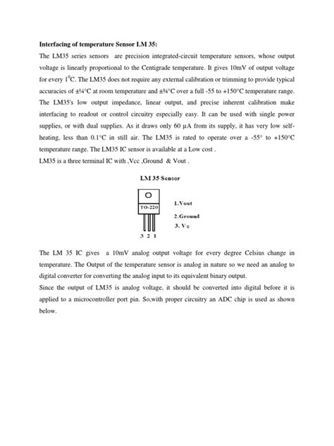 Interfacing Of Temperature Sensor Lm 35 Pdf Analog To Digital