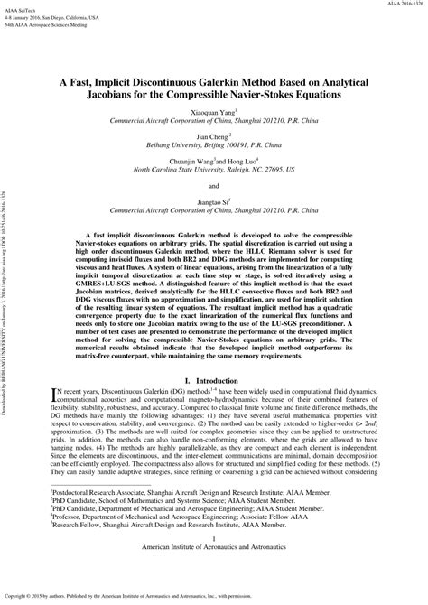 Pdf A Fast Implicit Discontinuous Galerkin Method Based On Analytical Jacobians For The