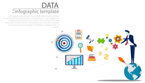 사업가 아이디어 개념 일러스트 벡터 사무실 작업 전구 다트는 성공을 위해 가랑이를 촬영 아이콘 인포 그래픽 템플릿을 설정합니다