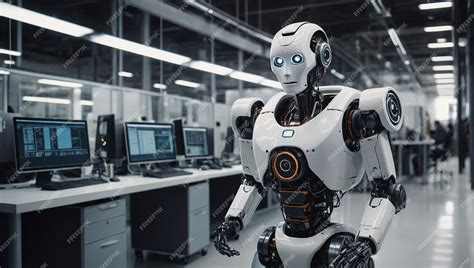 Premium Photo A Robot Assistant Walks In The Office