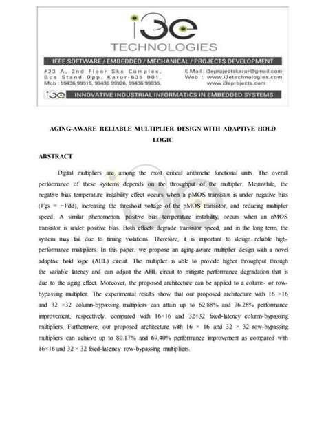 Aging Aware Reliable Multiplier Design With Adaptive Hold Logic Docx