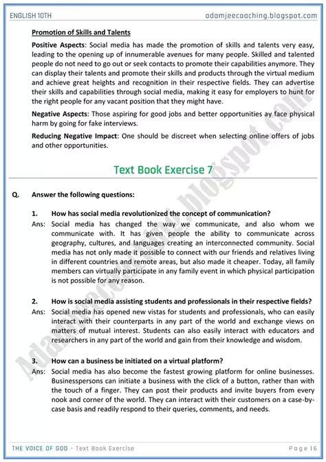 Adamjee Coaching Social Media Solved Book Exercise English 10th