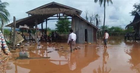 တာလေမြို့၌ မိုးသည်းထန်စွာရွာသွန်းပြီး ဒုတိယအကြိမ် ရေတိုက်စားမှုကြောင့် ရေဝင်ပျက်စီးသည့် နားဟိုင