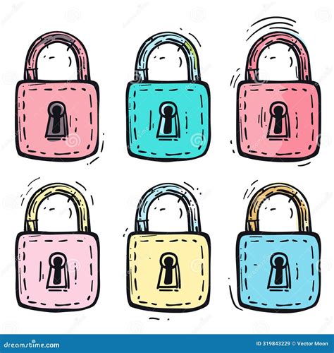 Colorful Padlocks Drawn Doodle Art Style Security Concept Handdrawn