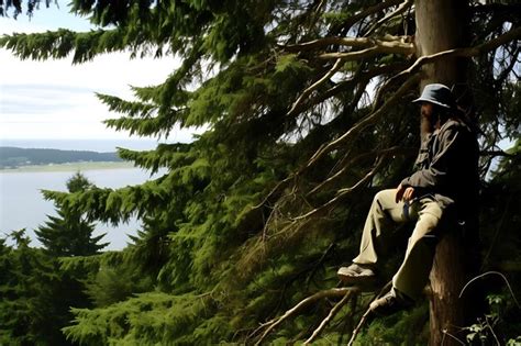 Premium Ai Image Photo Of Hiker Resting Under A Tall Pine Tree