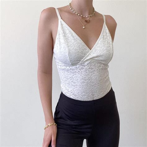 White Lace Bodysuit Has Eye Hooks At Bottom Of The Depop