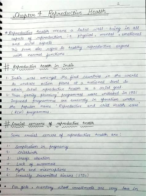 Ncert Class 12 Biology Reproductive Health Notes Handwritten Notes