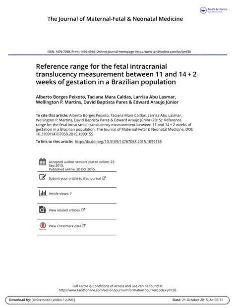 Pdf Reference Range For The Fetal Intracranial Translucency
