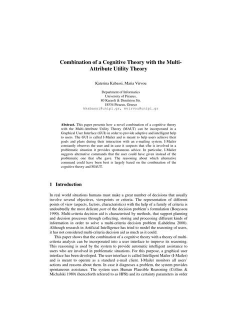 Pdf Combination Of A Cognitive Theory With The Multi Attribute Utility Theory