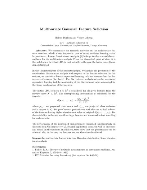 Pdf Multivariate Gaussian Feature Selection