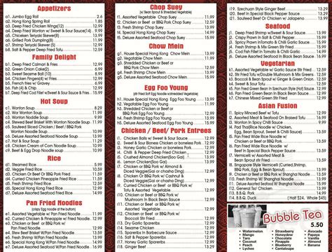 Hong Kong Eatery Menu In Fort Mcmurray Alberta Canada