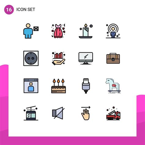 Mobile Interface Flat Color Filled Line Set Of 16 Pictograms Of Recruitment People Gown Human