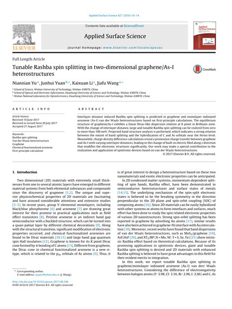 Pdf Tunable Rashba Spin Splitting In Two Dimensional Graphene As I Heterostructures