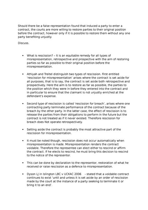 Misrep Rescission Essay Should There Be A False Representation