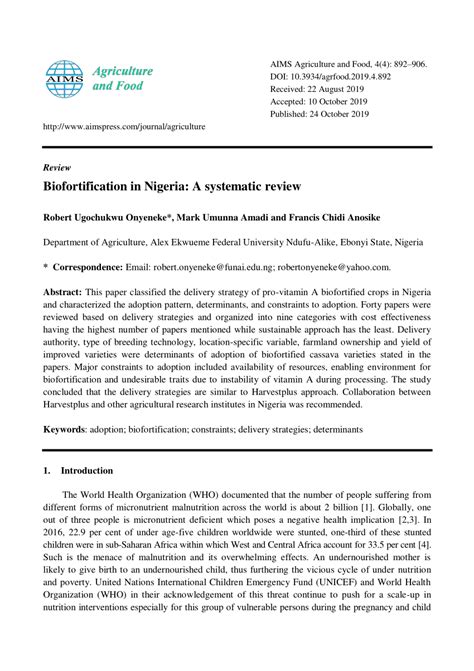 Pdf Biofortification In Nigeria A Systematic Review