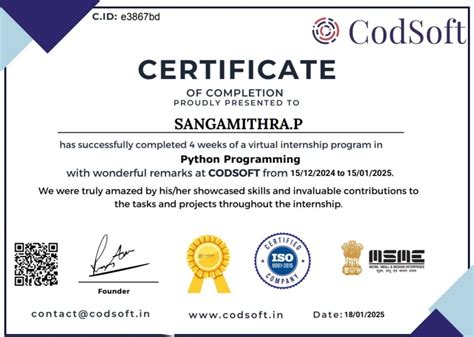 Sangamithra Palanisamy On Linkedin Codsoft Python