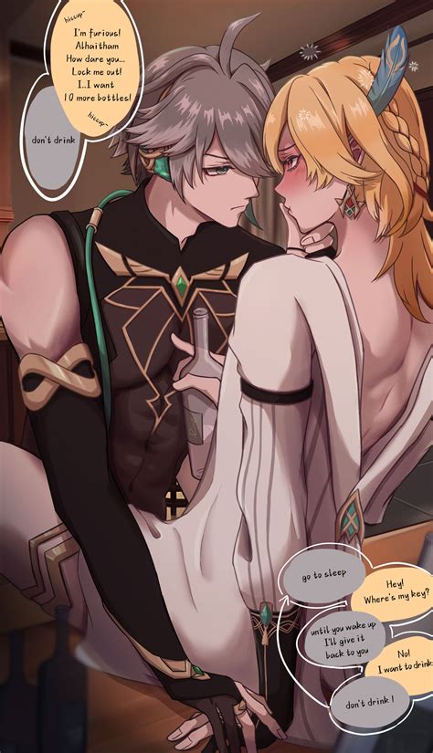 Rule 34 2boys Alcohol Alhaitham Genshin Impact Bare Back Bare Legs